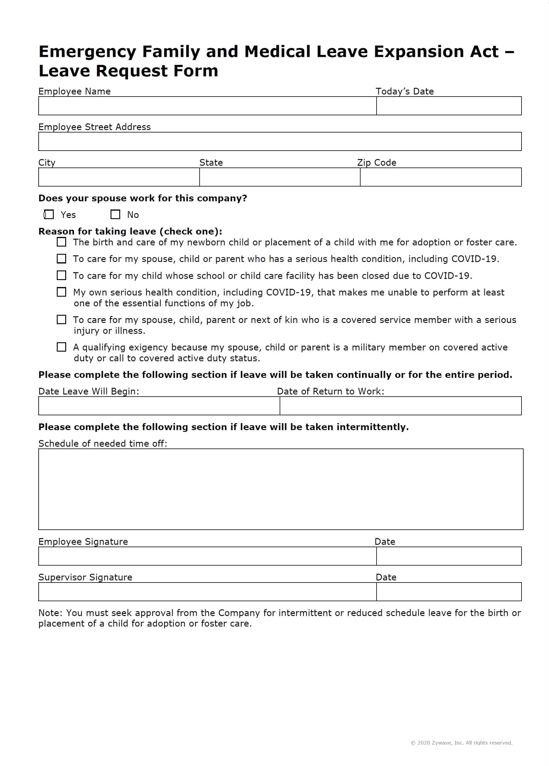 Emergency Family and Medical Leave Expansion Act – Request Form - Resecō